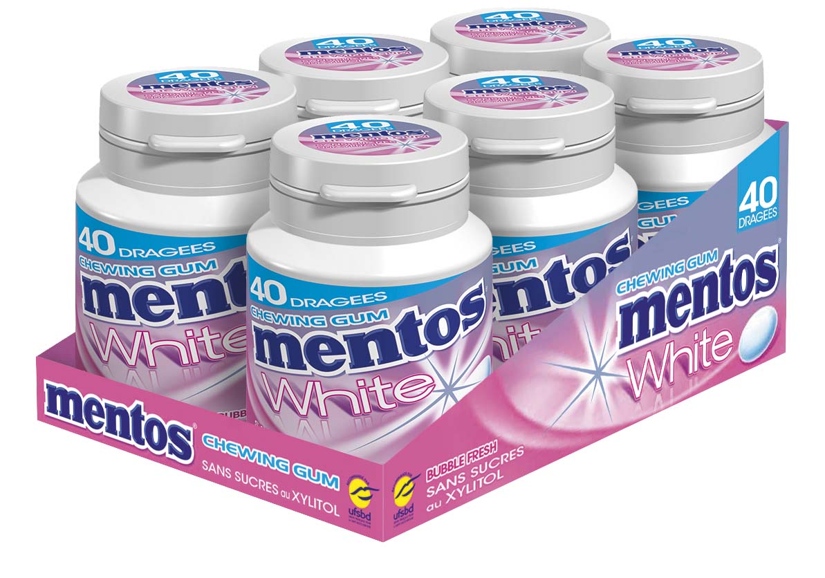 Boite de 6 pots Mentos goût Bubble Gum - ALLOBONBONS.COM
