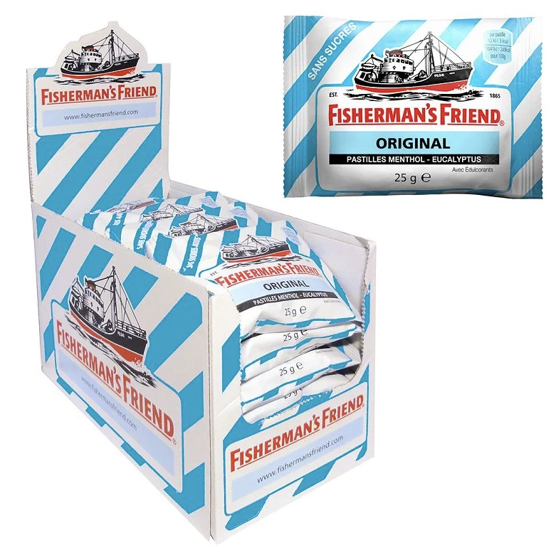 Carton de 24 sachets Fisherman Friend bleu 25gr - ALLOBONBONS.COM